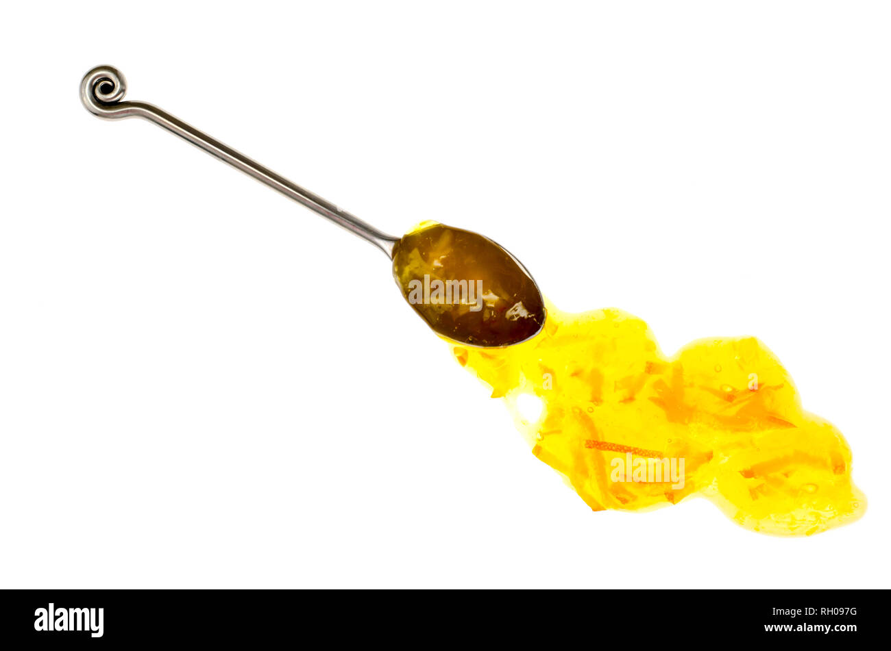 Spoon with sweet yellow jam on white background. Studio Photo Stock ...