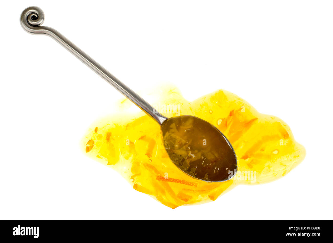 Spoon with sweet yellow jam on white background. Studio Photo Stock ...