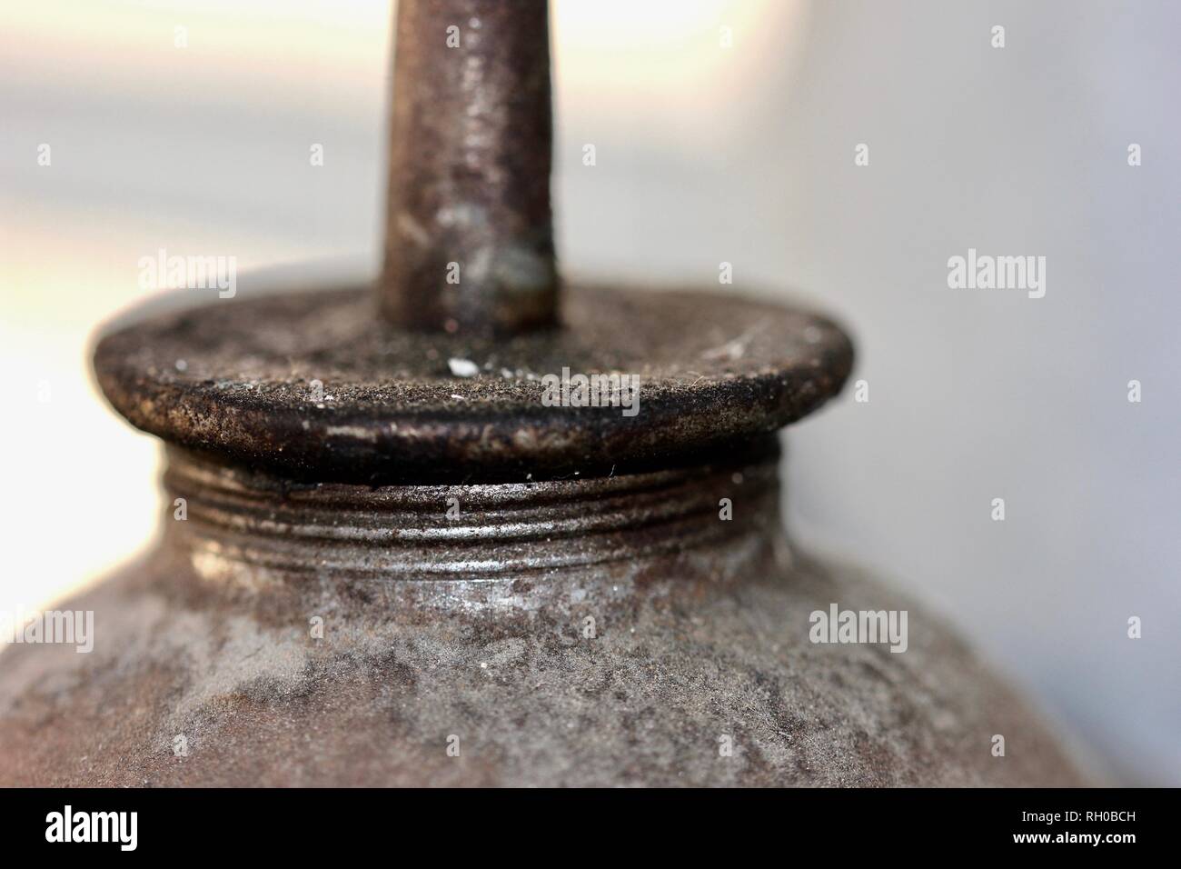 Rusty Old Vintage Antique Metal Oil Can Up Close Macro Detail Stock ...