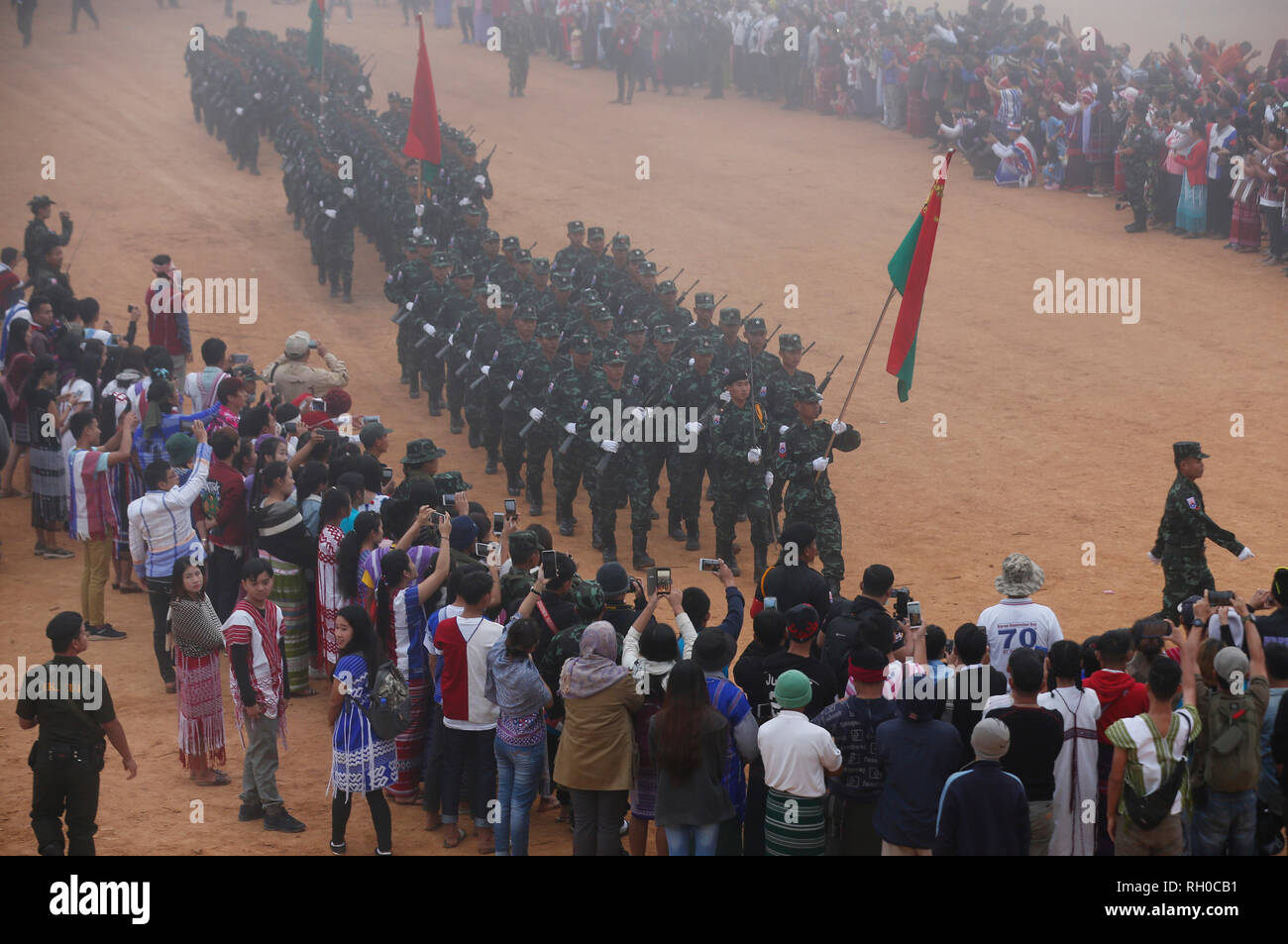 Karen National Union (KNU) soldiers parade at a ceremony to mark the ...