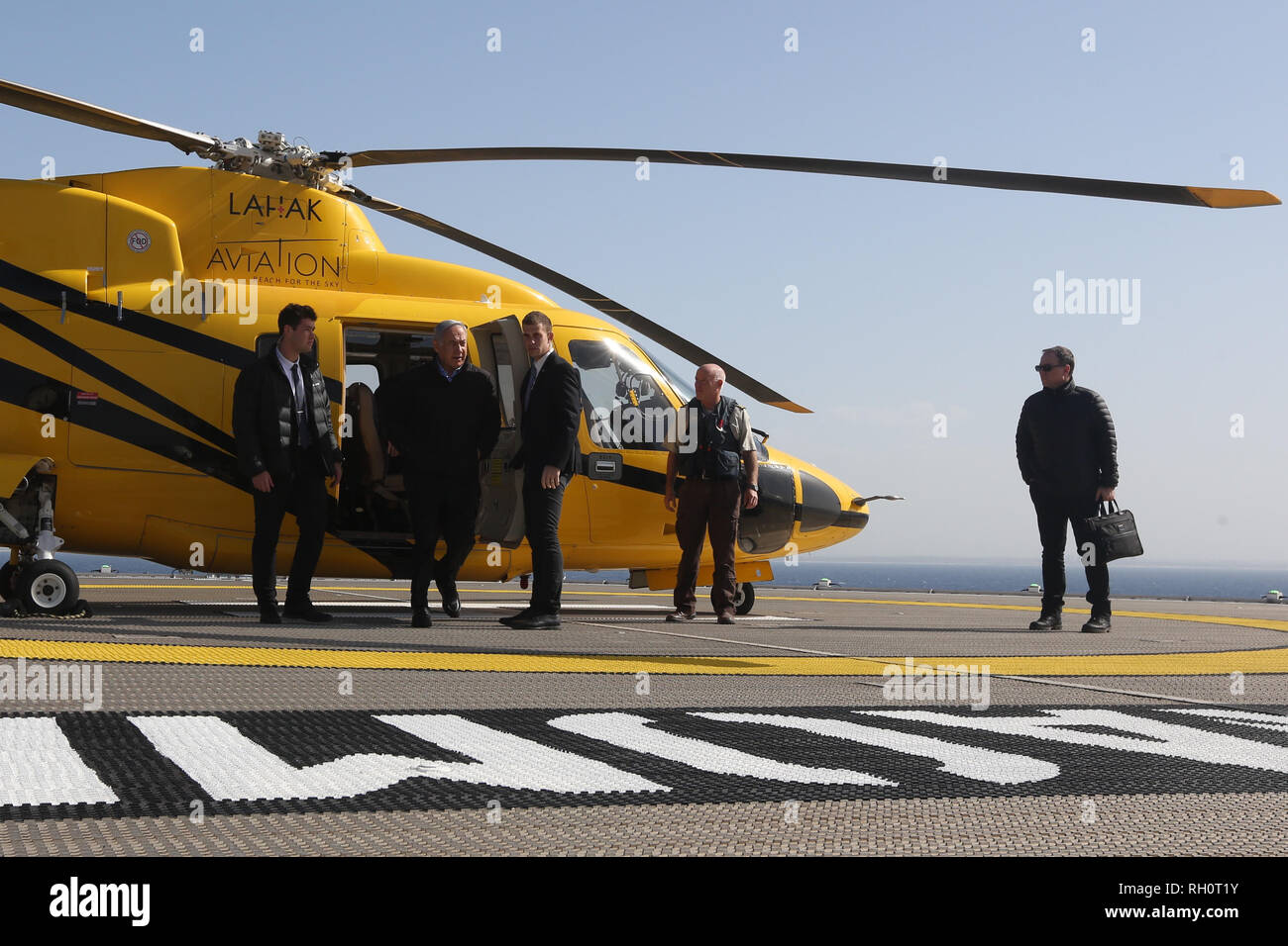 Leviathan Gas Platform, Israeli coast. 31st Jan, 2019. Israeli Prime ...