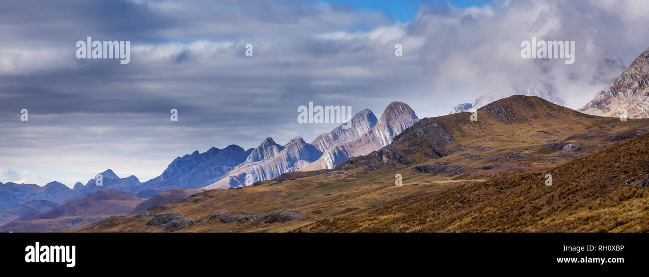 Landscape of snow high mountain in the Andes, near Huaraz, Peru Stock ...