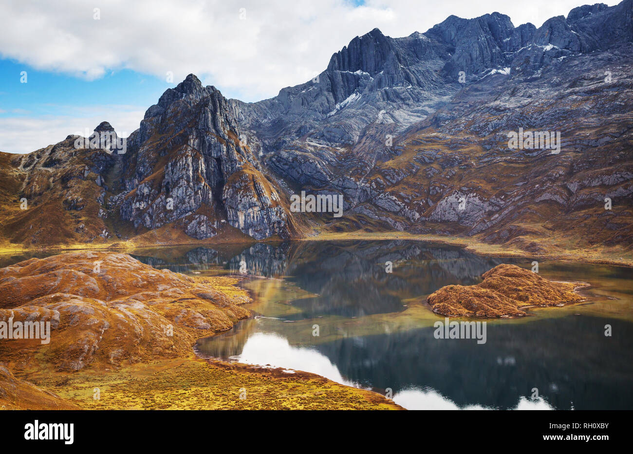 Landscape of snow high mountain in the Andes, near Huaraz, Peru Stock ...
