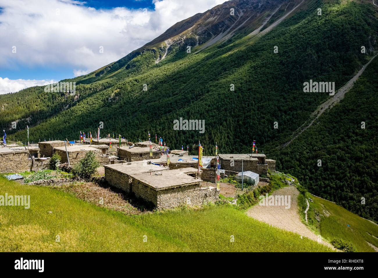 The houses of the small village Khangsar are located at a mountain ...