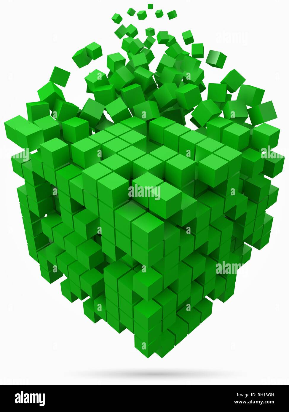 big cubic data block. made with smaller green cubes. 3d pixel style ...