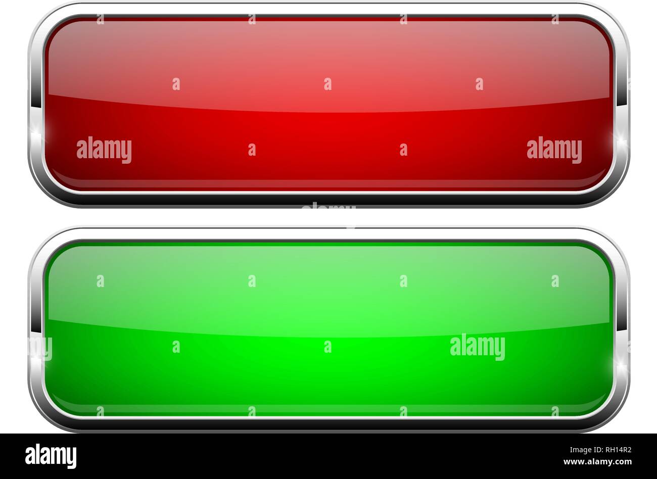 Red and green glass buttons. Shiny rectangle 3d web icons Stock Vector ...