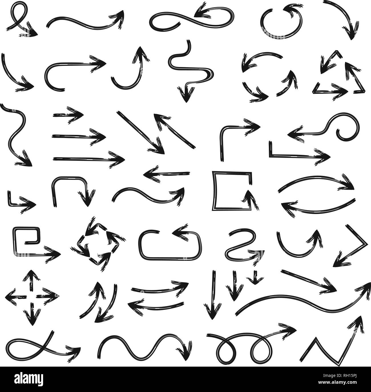 Black arrows. Hand drawn with marker pen isolated on white background ...