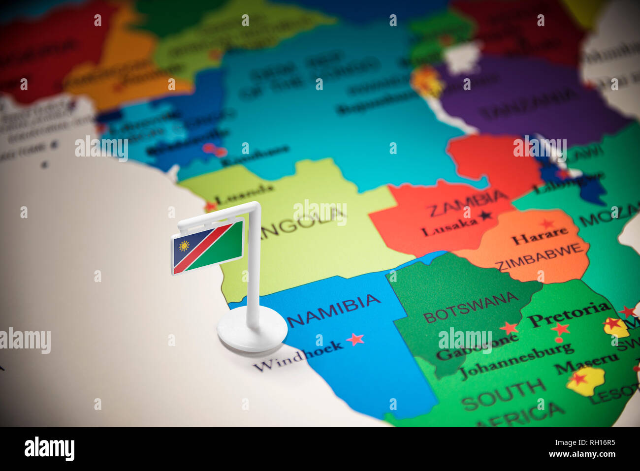 Namibia marked with a flag on the map Stock Photo - Alamy