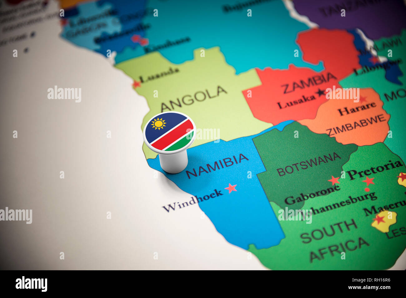 Namibia marked with a flag on the map Stock Photo - Alamy