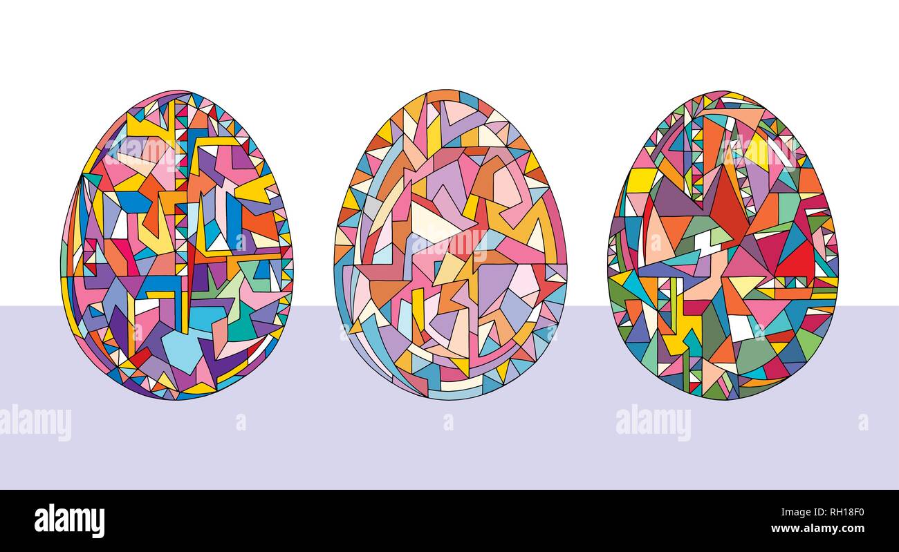 Easter eggs set vector illustrations. Hand drawn abstract holidays collection of objects in ...