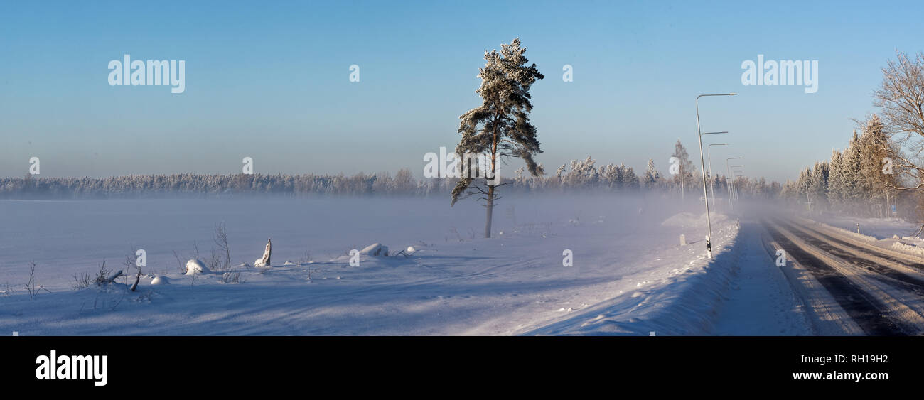 Winter landscape with fog in the afternoon of a very cold day Stock ...