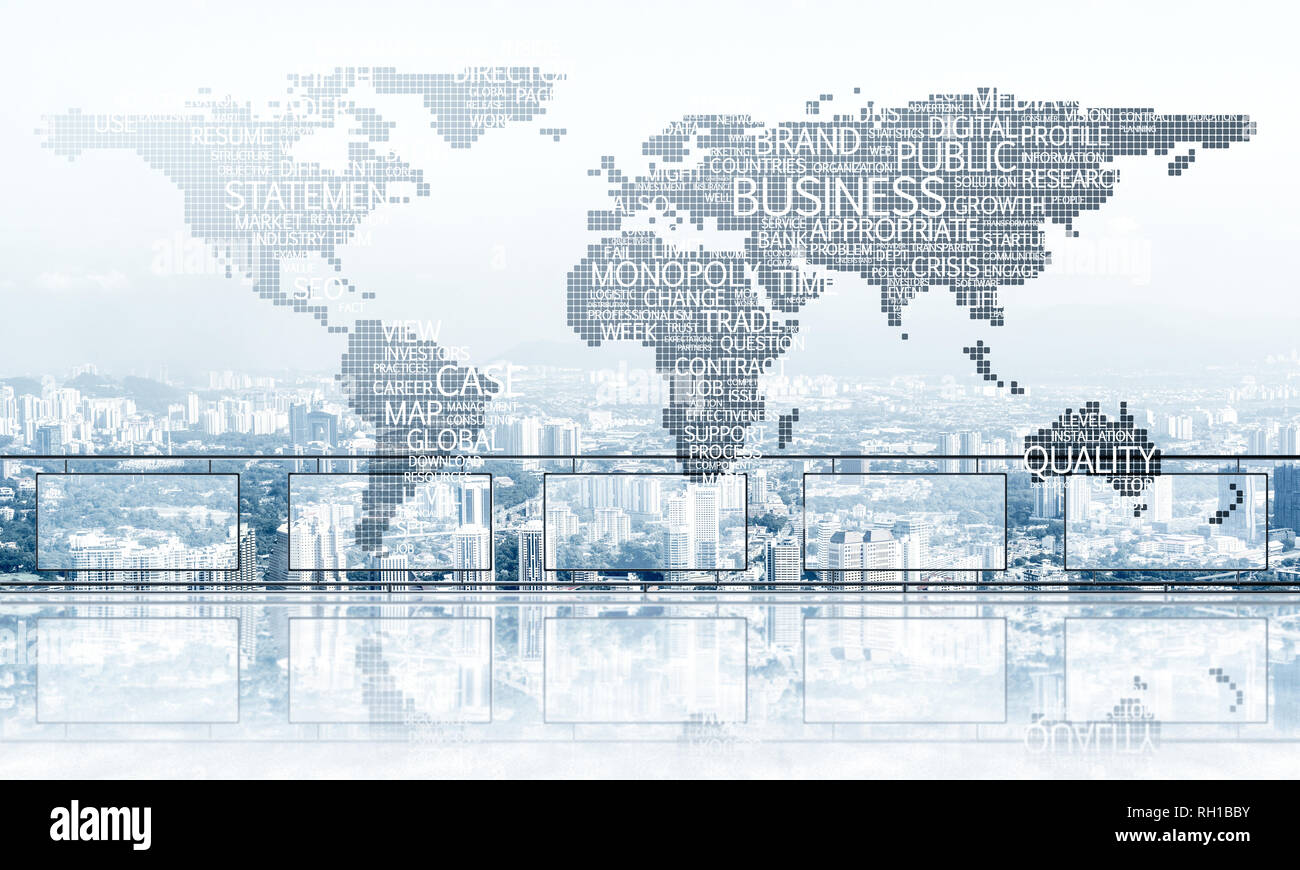 Concept of global communication and networking with world map over ...