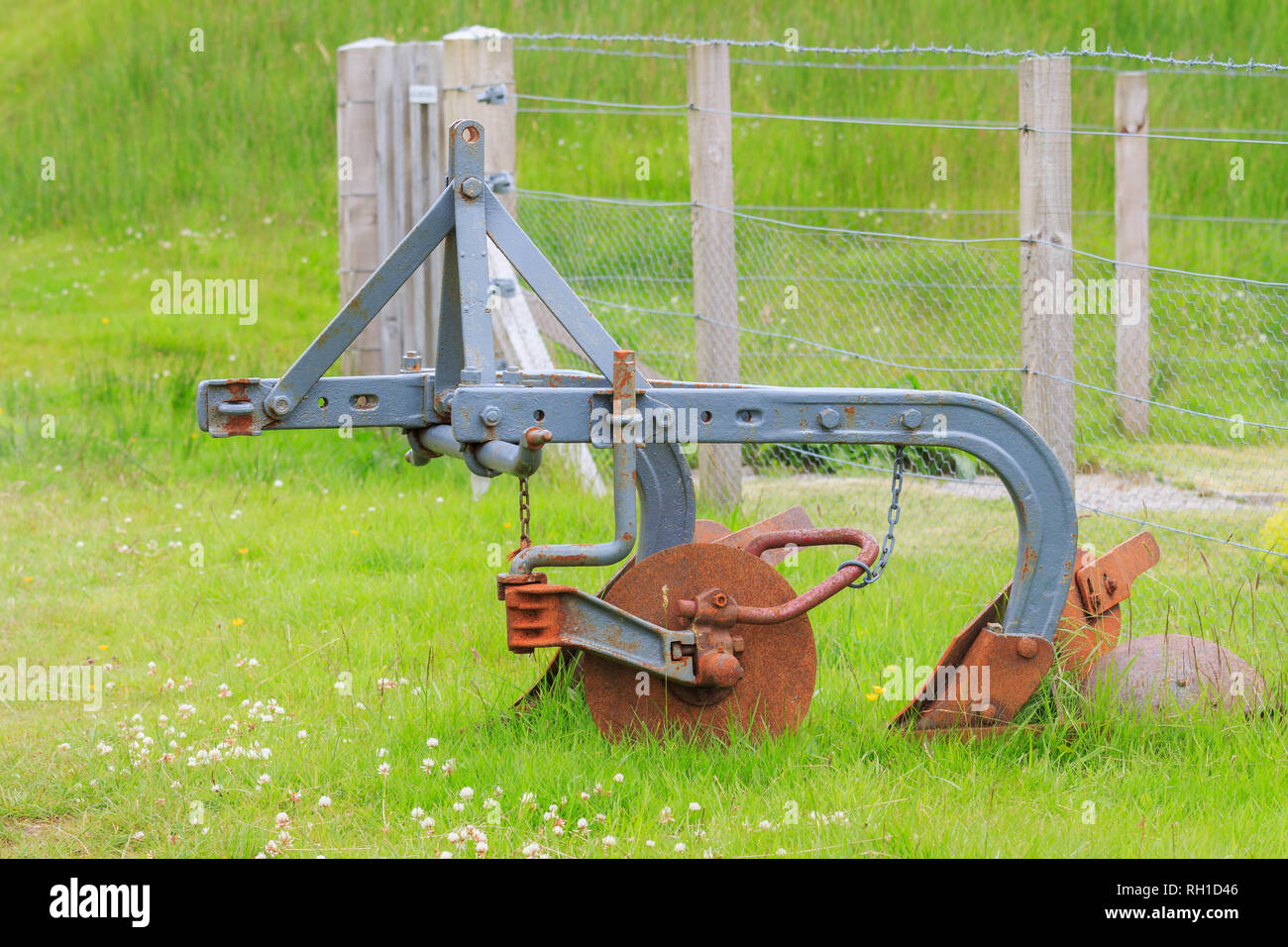 Old Grey Two Furrow Farm Plough Stock Photo - Alamy