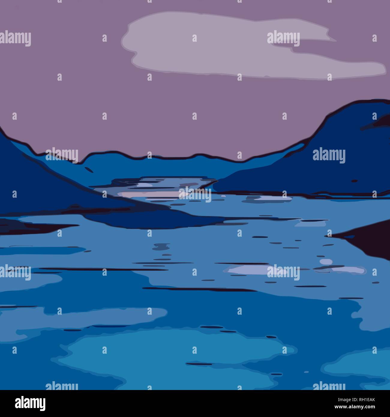 river landscape with floating waters and evening sky, plain color ...