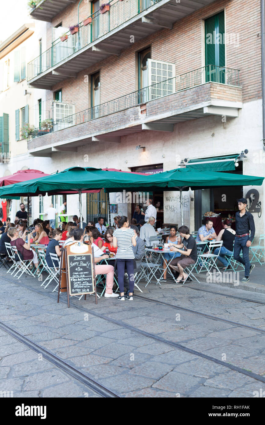 Aperitivo in Navigli area, Milan, Italy Stock Photo - Alamy