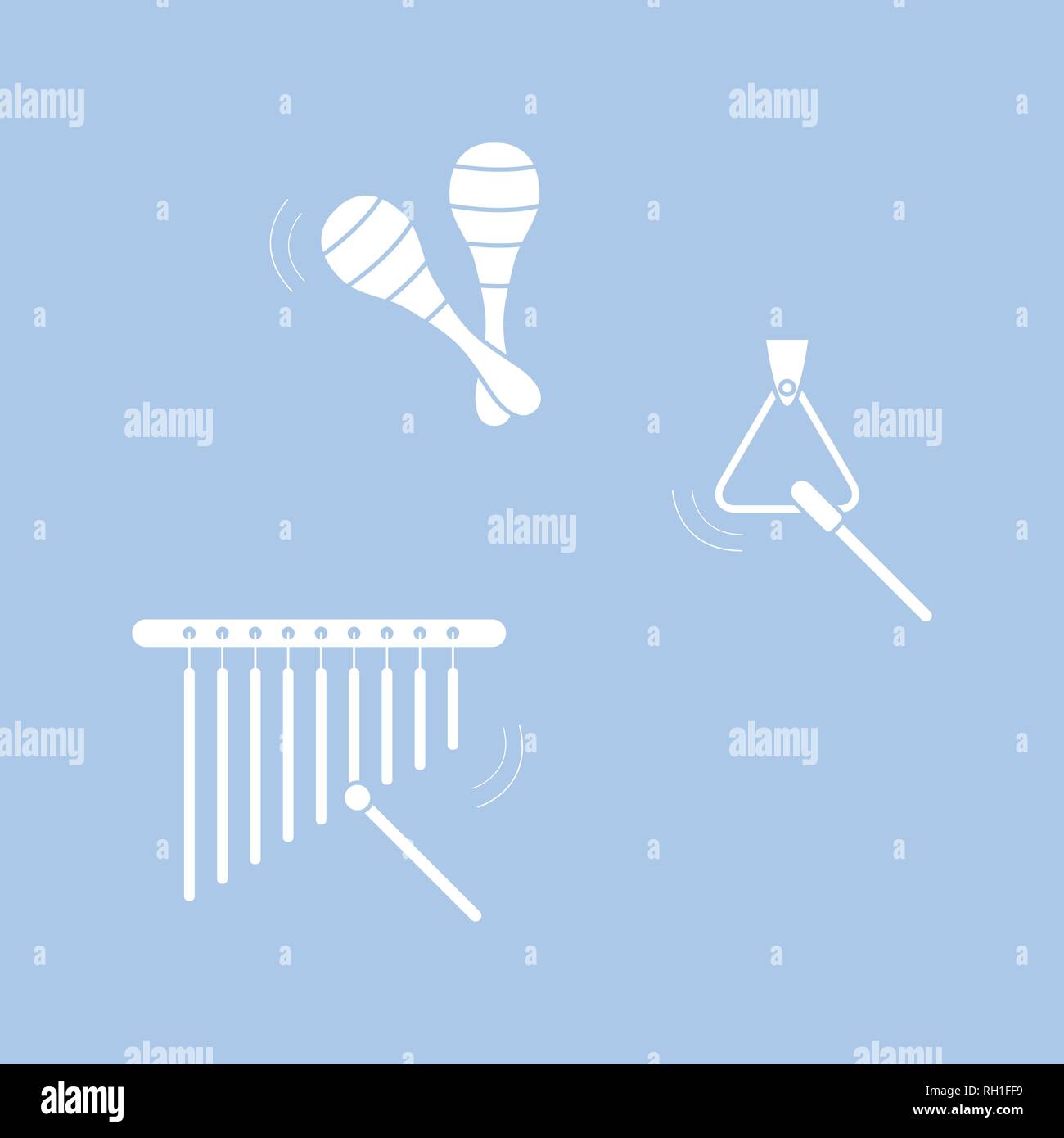 Vector illustration with maracas, bar chimes, triangle. Musical ...
