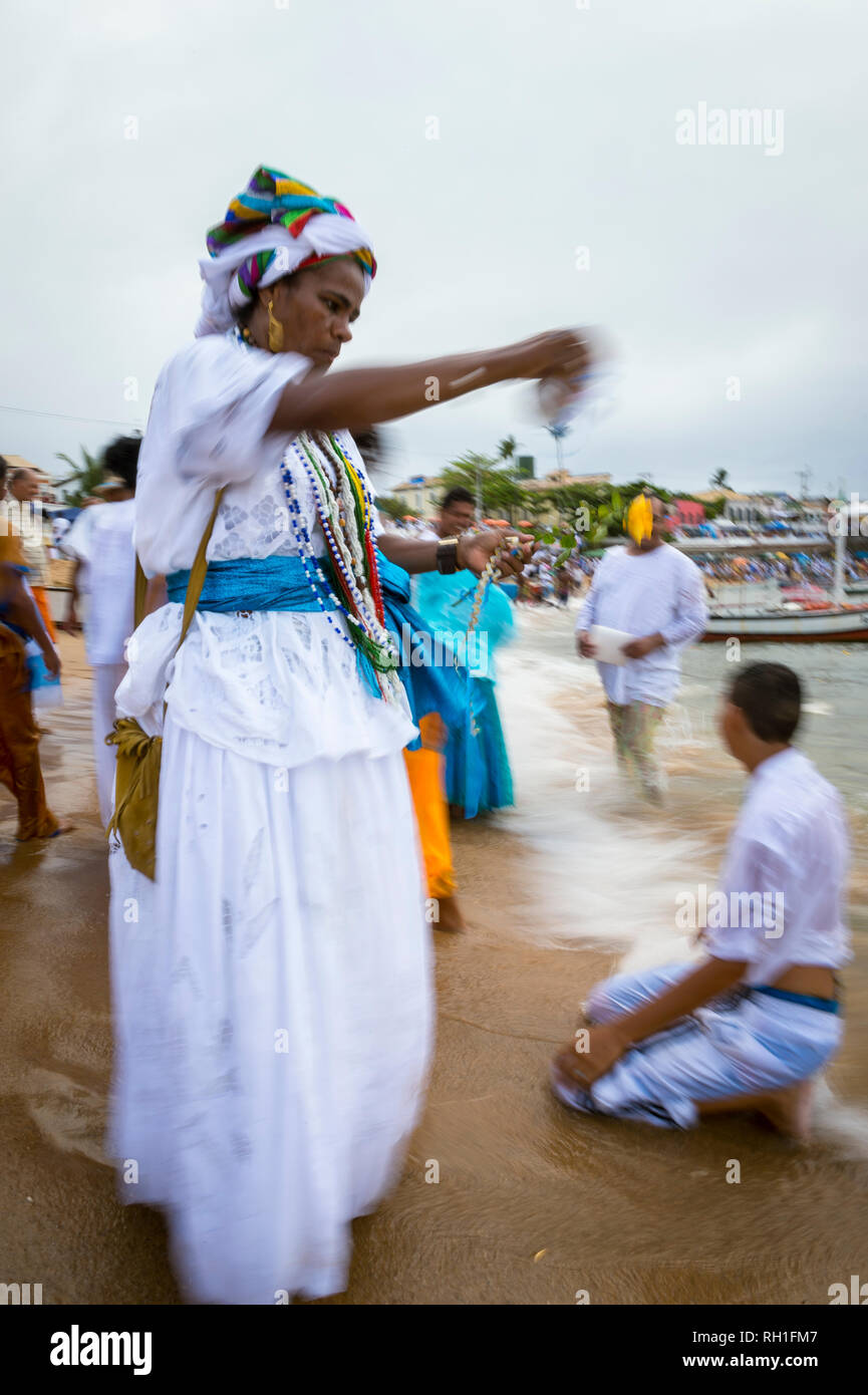 SALVADOR, BRAZIL - FEBRUARY 02, 2016: A Brazilian candomble priestess ...