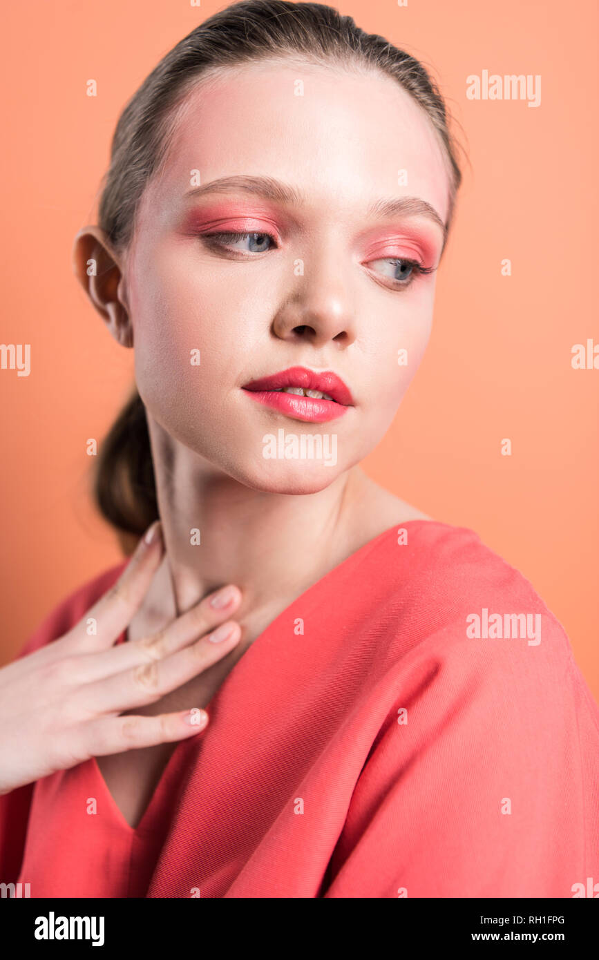 Girl touching neck hi-res stock photography and images - Alamy