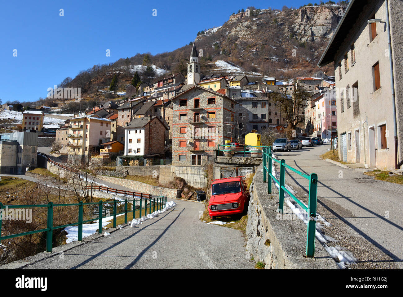 The hill village of Casso in winter Friuli Venezia Giulia, north east ...