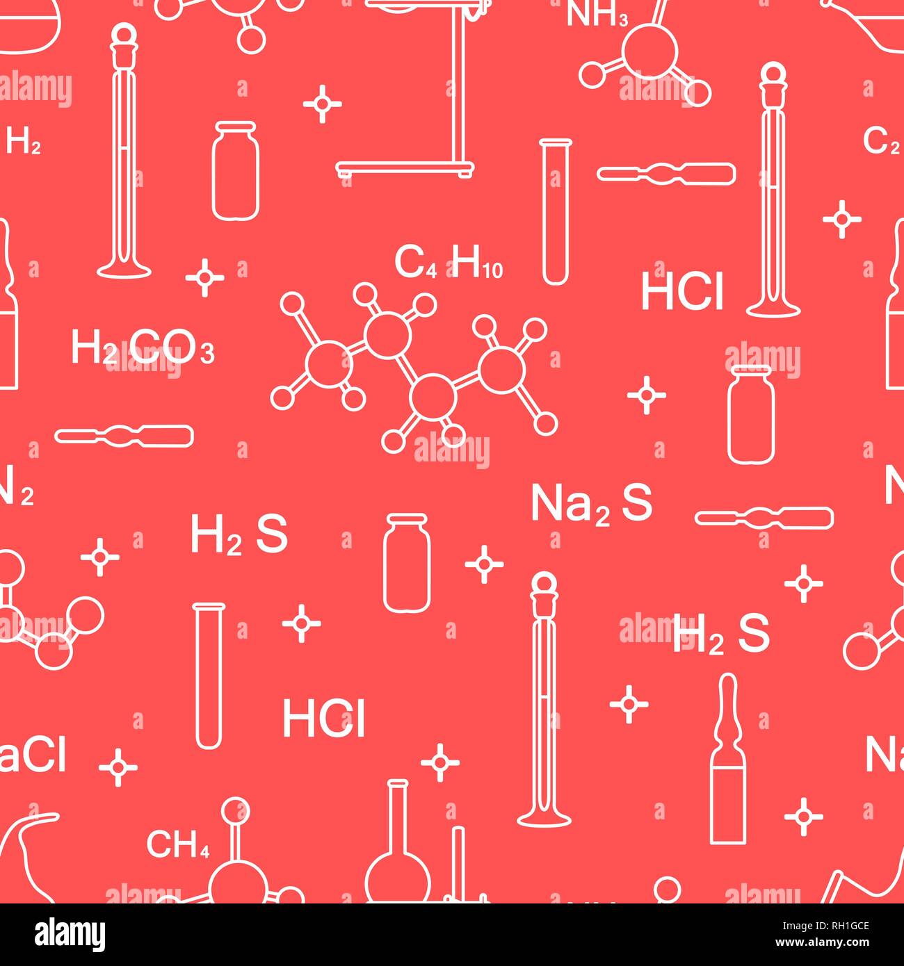 Scientific vector seamless pattern with flasks, test tubes, beakers ...