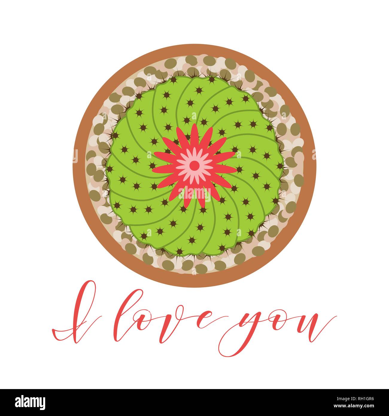 Vector illustration with blooming cactus and inscription I love you ...