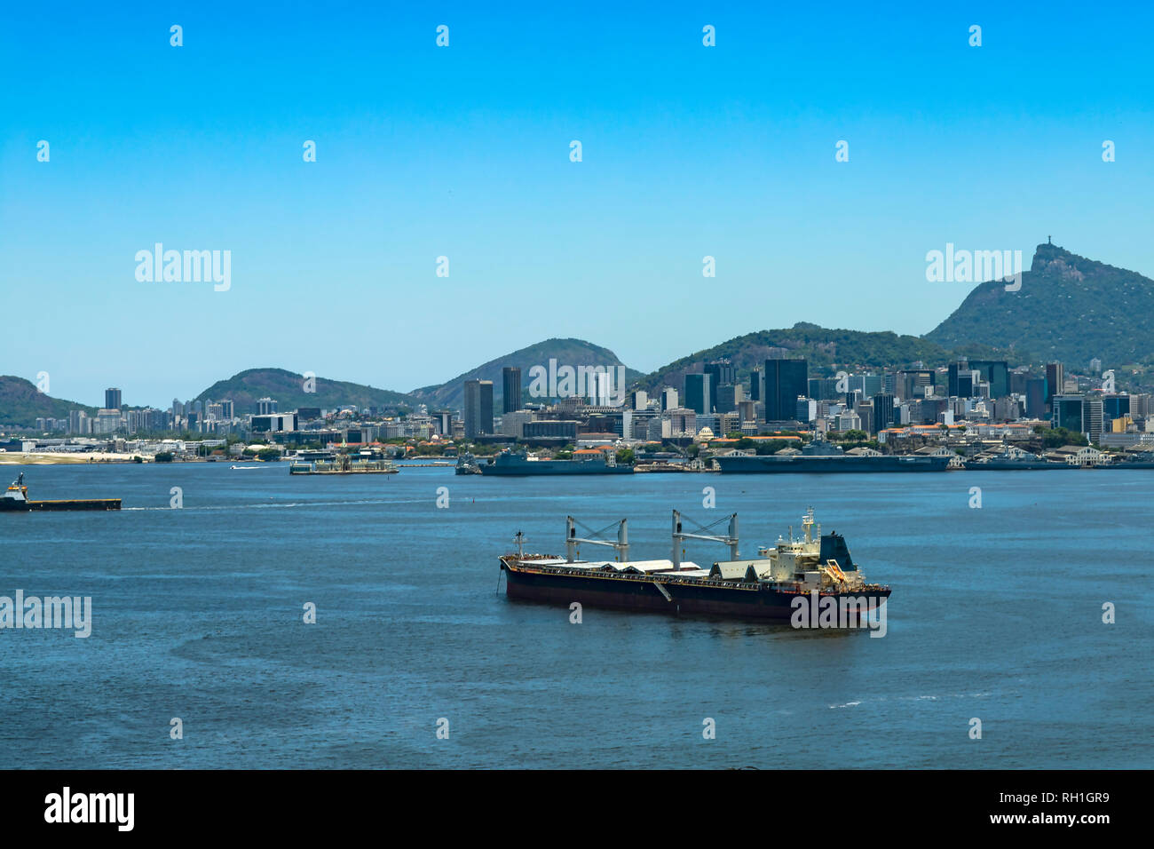 Cargo ship arrives at Guanabara Bay in the city of Rio de Janeiro ...