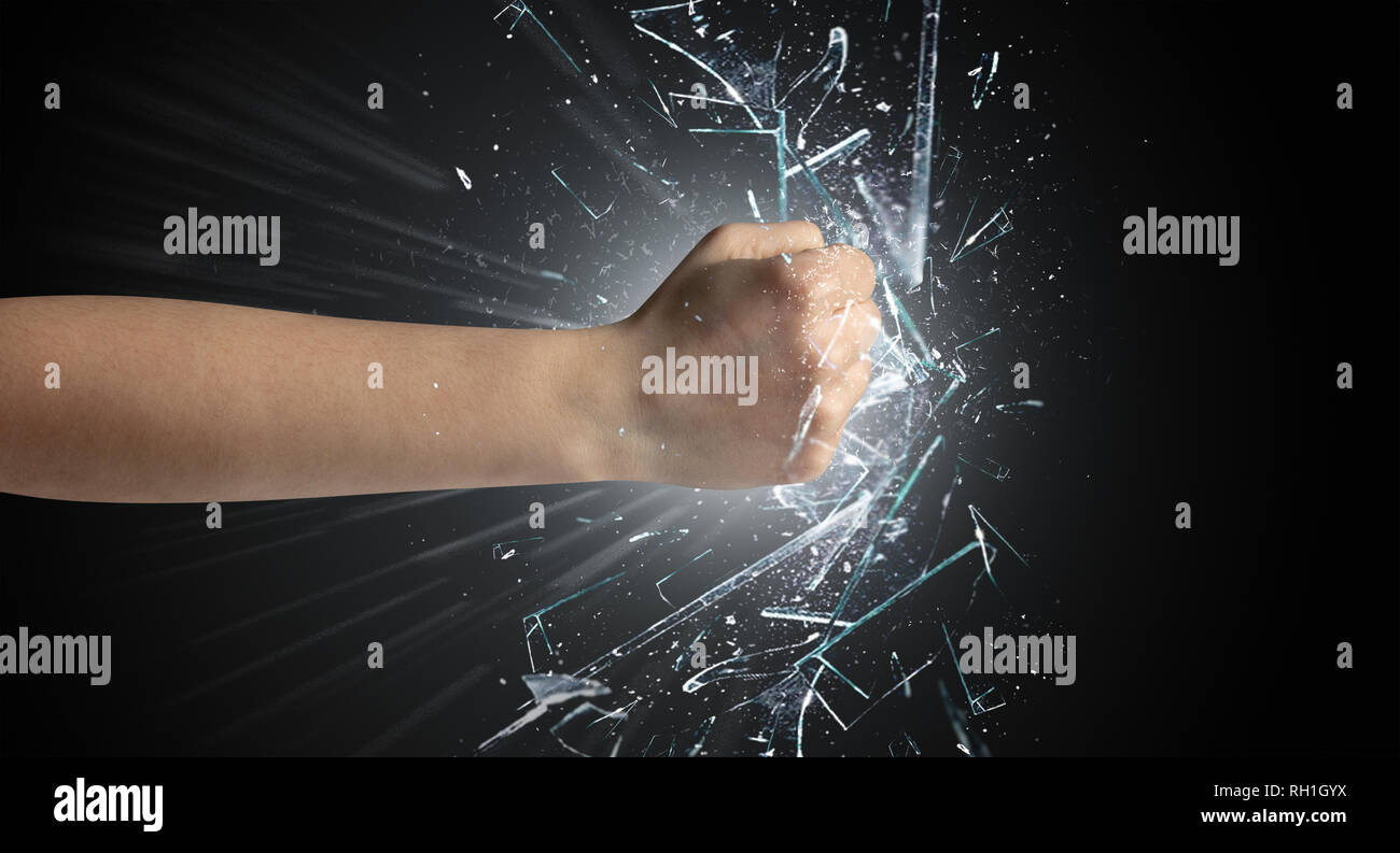 Big hand hits intense and breaks glasses Stock Photo - Alamy