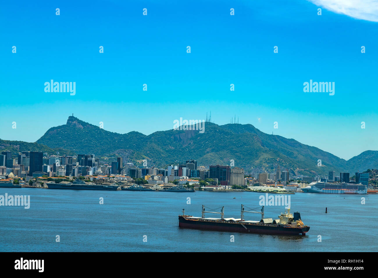 Cargo ship arrives at Guanabara Bay in the city of Rio de Janeiro ...