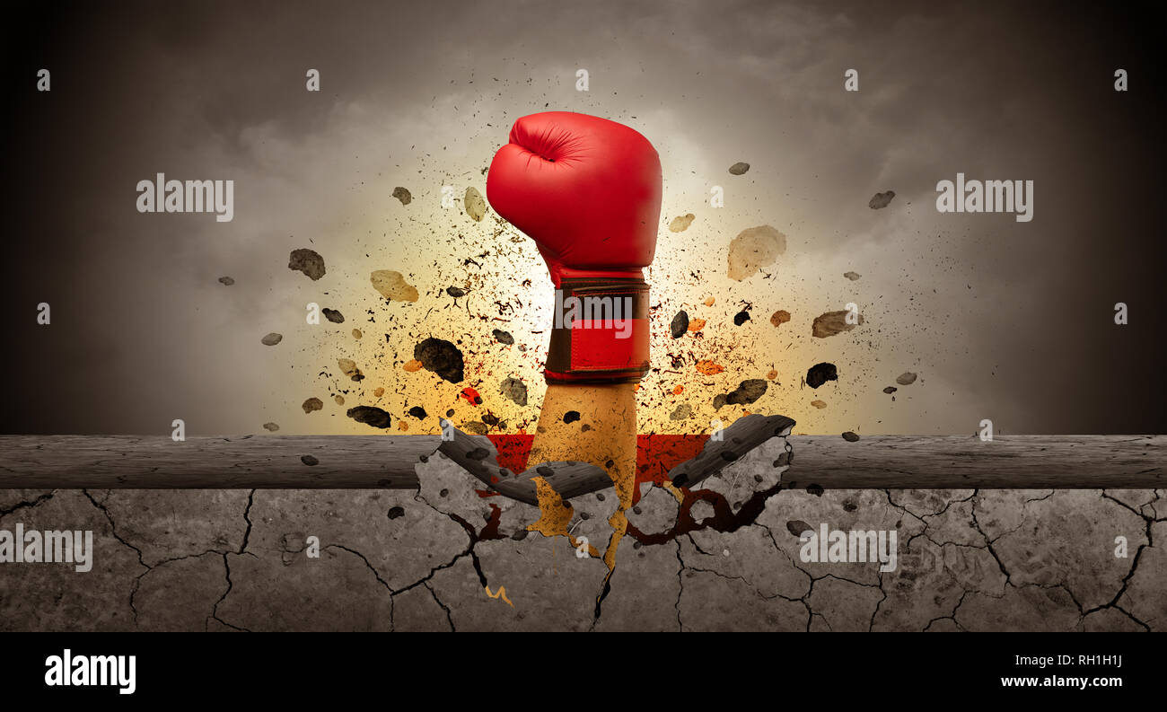 Big hand hits intense and breaks a crass stonewall Stock Photo - Alamy
