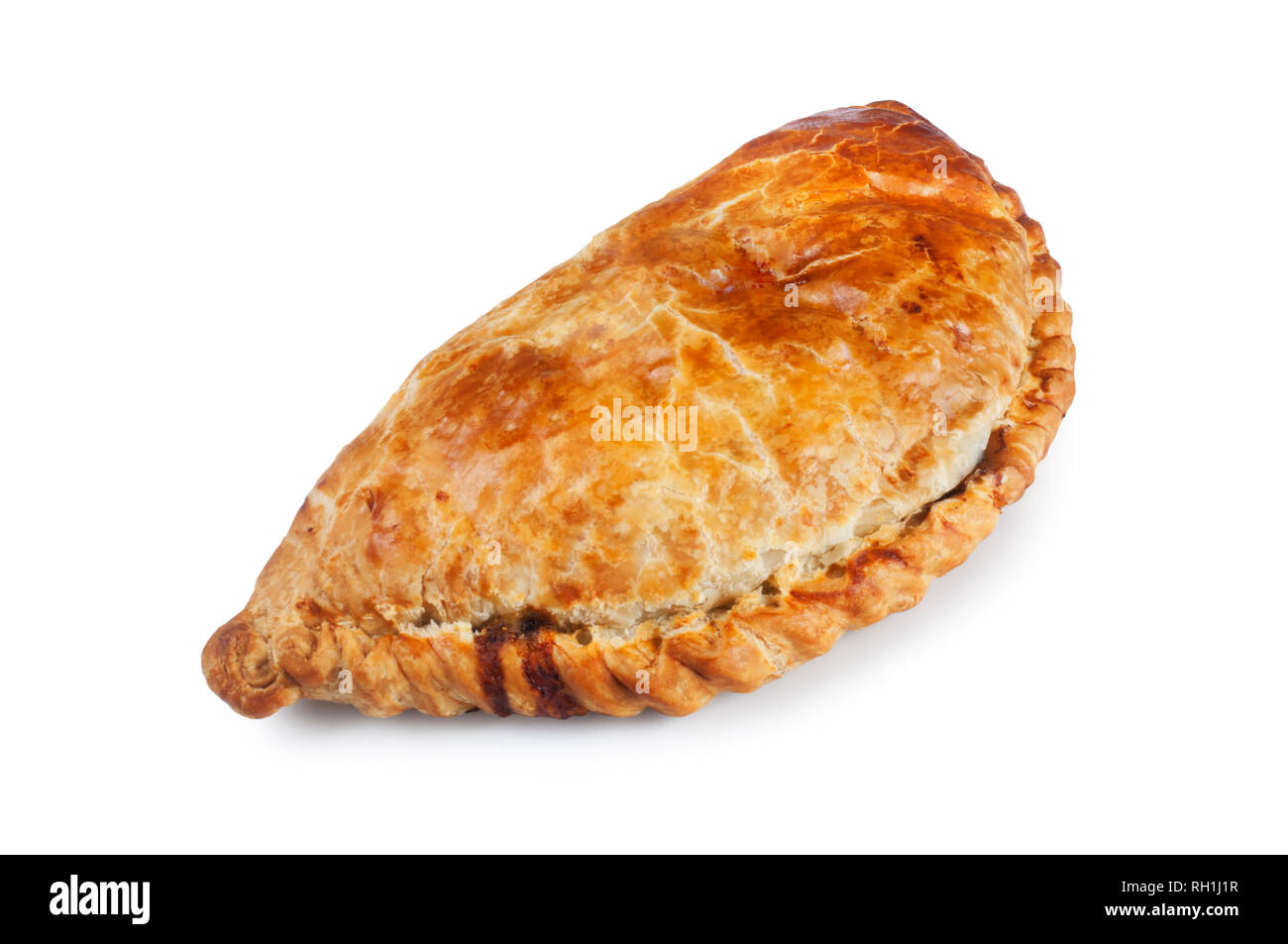 Studio shot of a homemade traditional Cornish pasty cut out against a ...