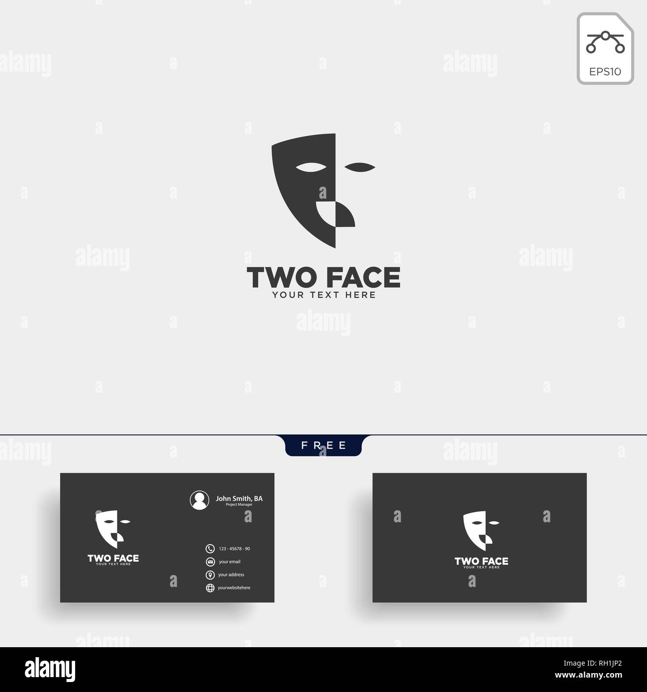 theater mask actor logo template vector icon element with business card ...