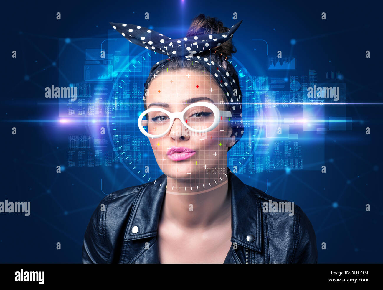 Biometric Verification Woman Face Detection High Technology Concept