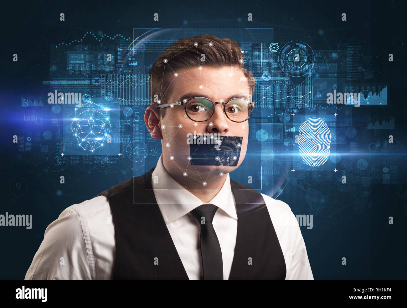 Biometric verification - face and fingerprint detection concept Stock ...