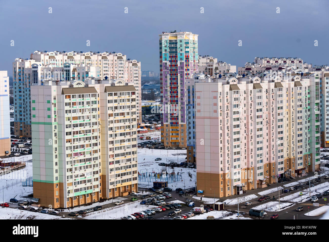 View of modern high-rise apartment buildings in winter Stock Photo - Alamy