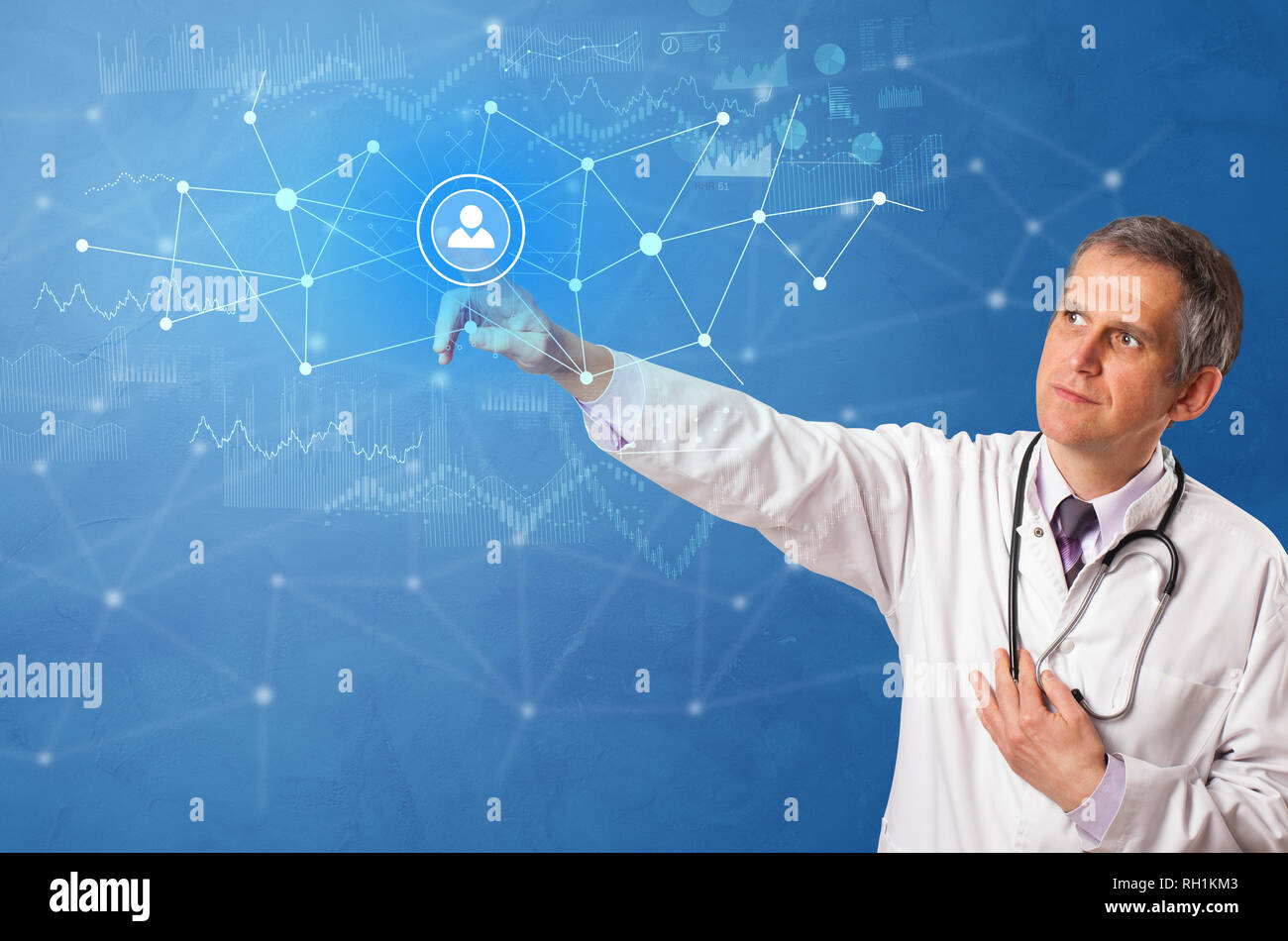 Doctor touching blue screen with virtual hospital concept Stock Photo ...