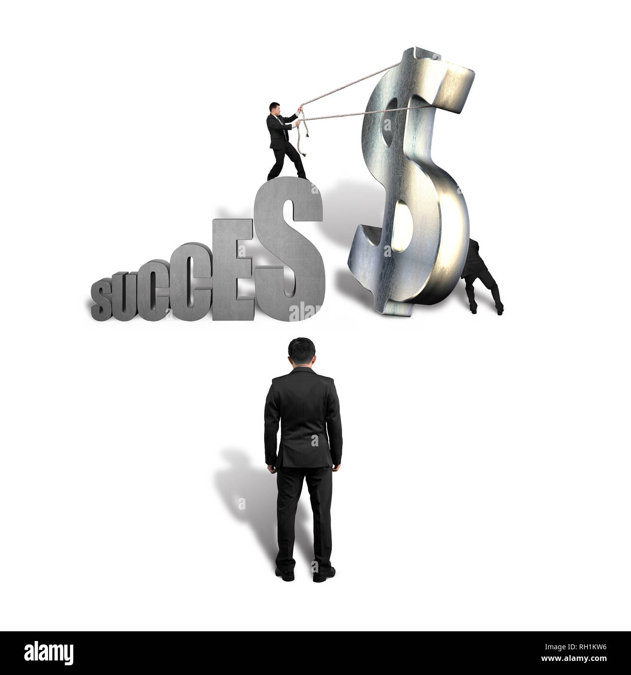 teamwork to standing large money symbol for success white background ...