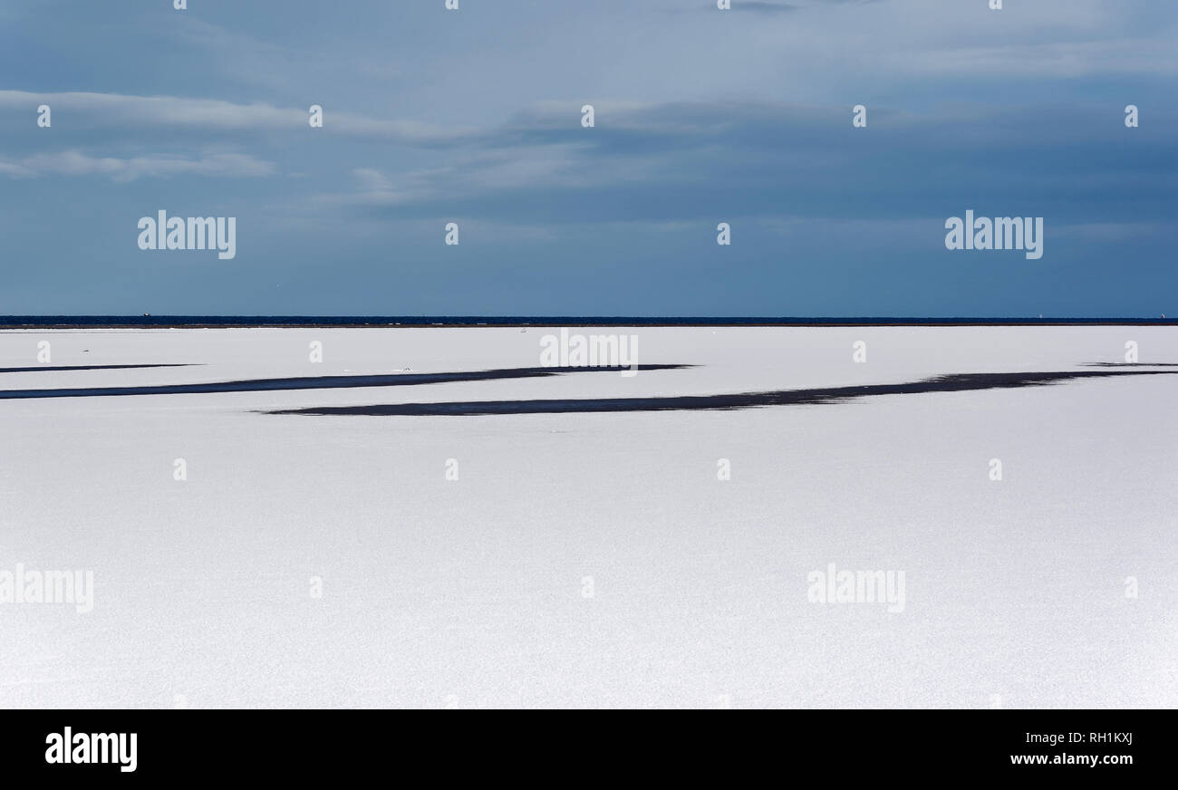 CULBIN FOREST FORRES MORAY SCOTLAND VIEW OF SNOW COVERED CULBIN BEACH ...