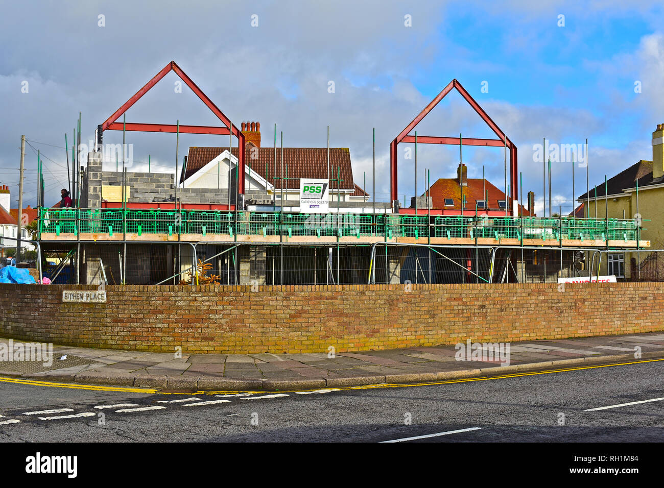 Building site.A steel frame erected as part of an large extension to ...
