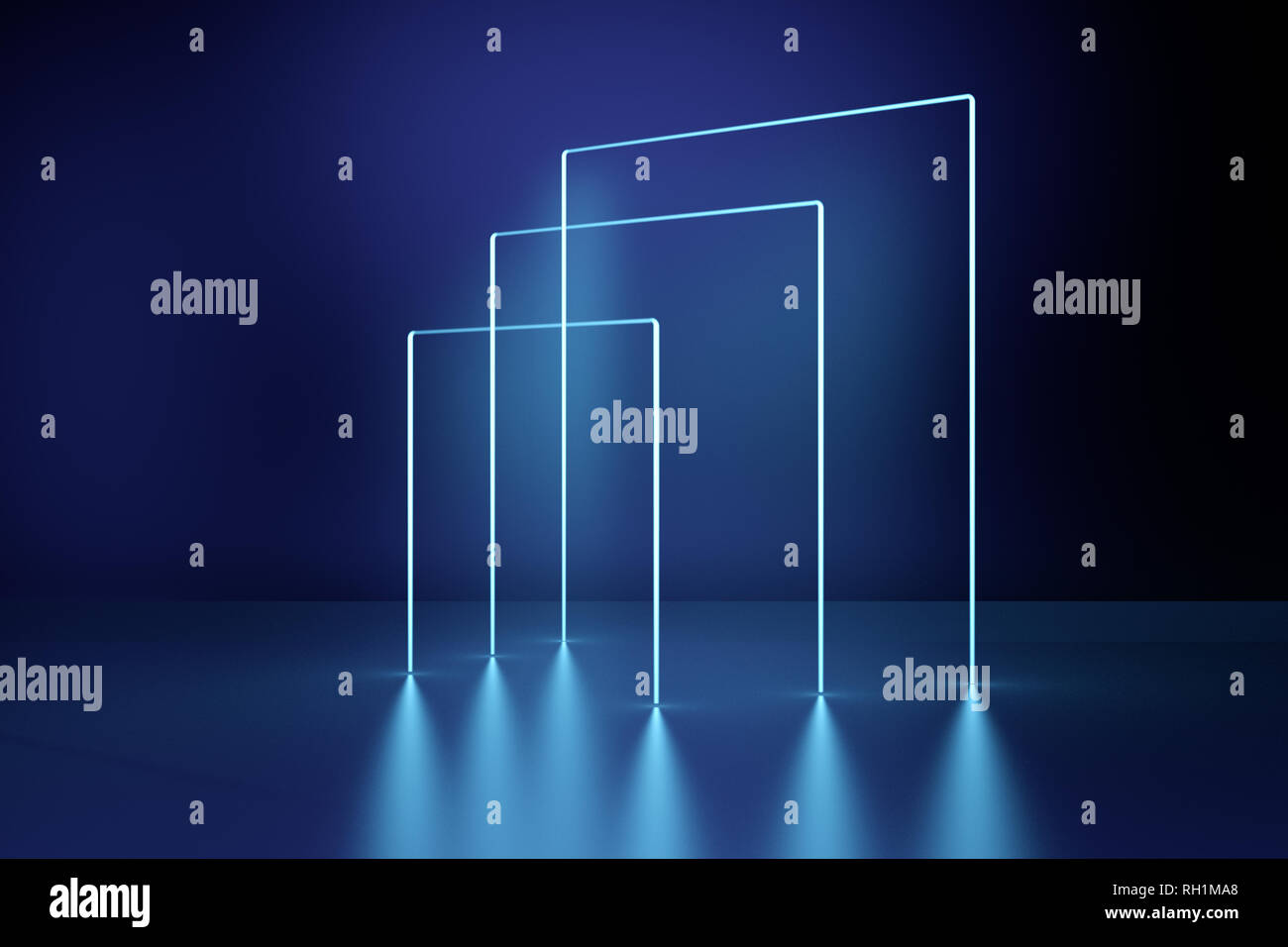 Glowing square frames, neon lights, abstract psychedelic background ...