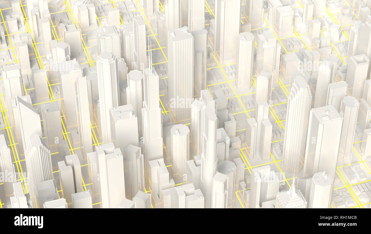 Techno mega city skyscrapers. Urban and futuristic technology concepts ...