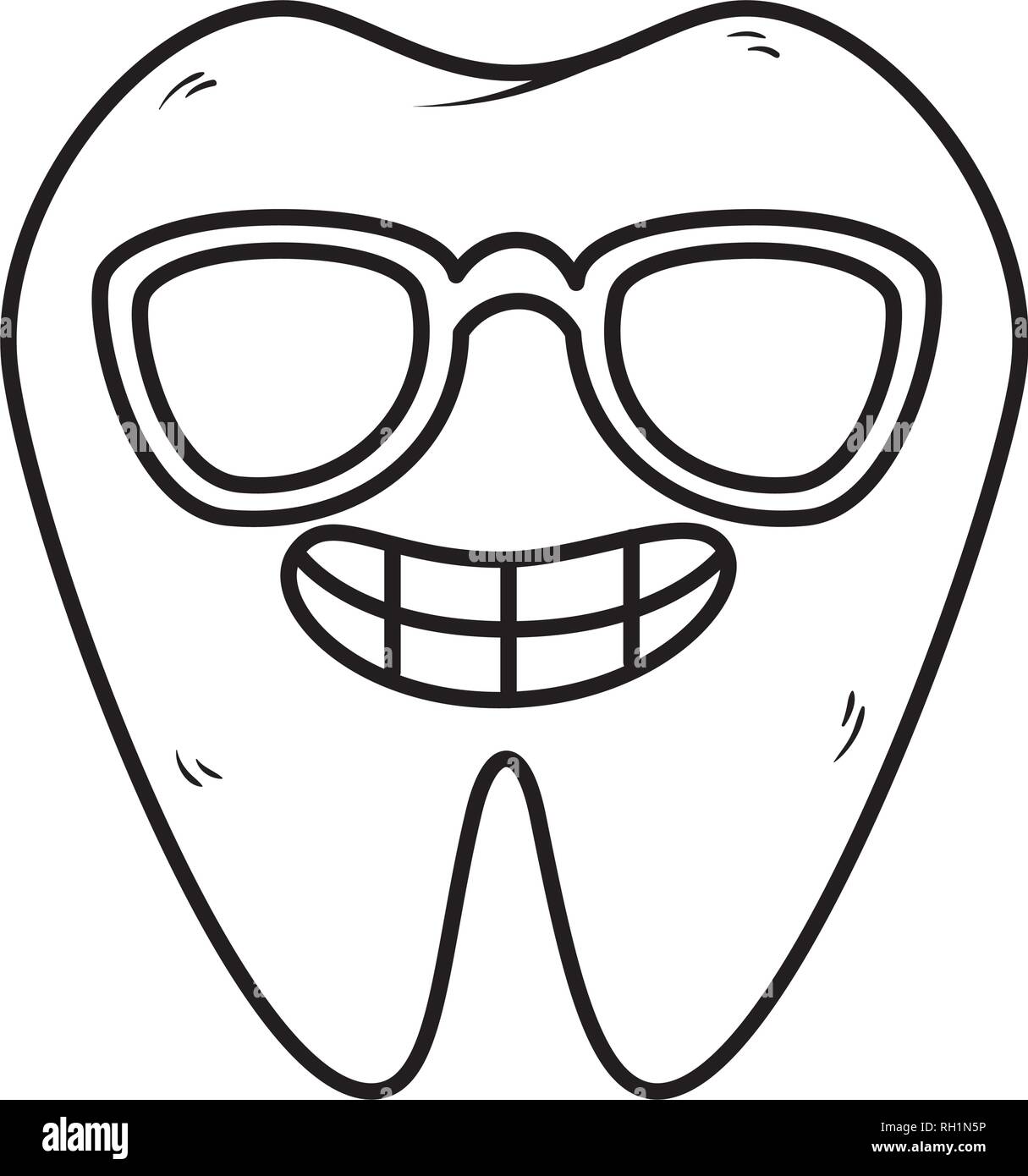 Cartoon character teeth sun glasses Black and White Stock Photos ...