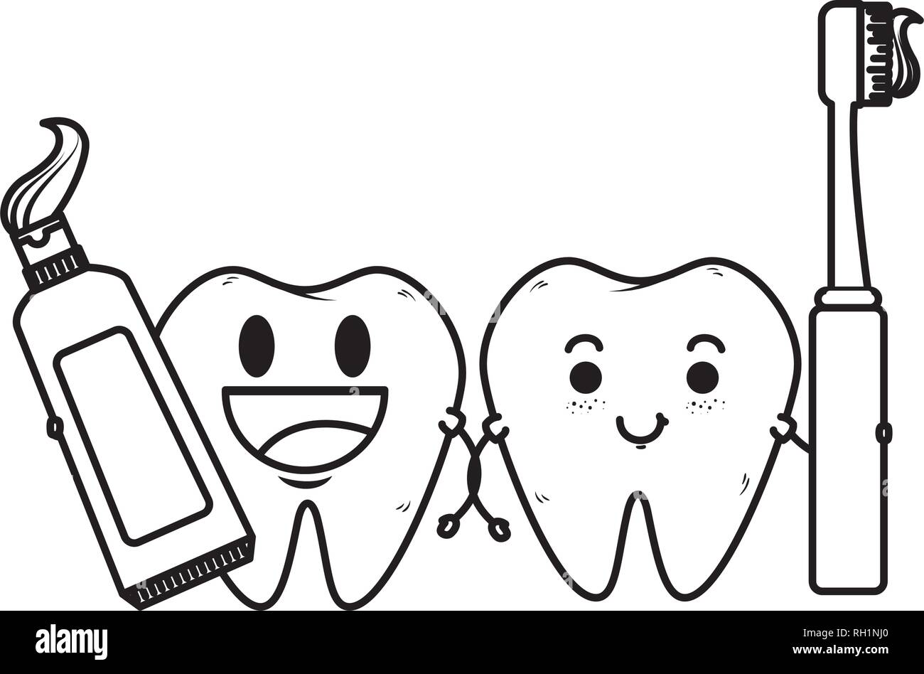 comic teeth couple with brush and paste characters Stock Vector Image ...