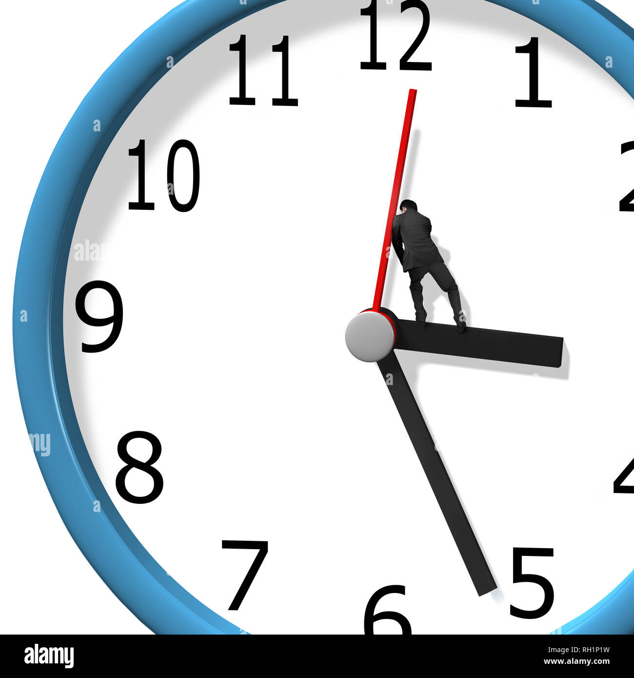 Pushing clock hand in white background Stock Photo - Alamy