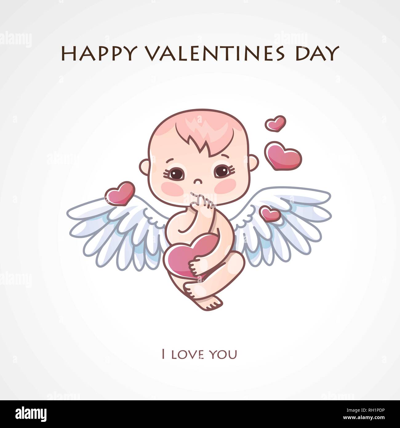 Angel baby with heart in hands on a white background. Greeting card for ...