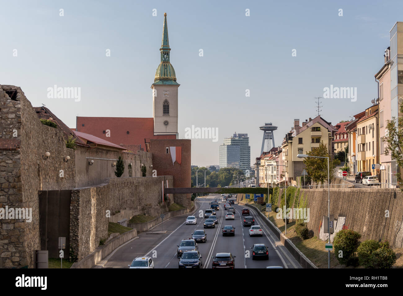 Daily traffic on the roads in the center of Bratislava, the capital of ...