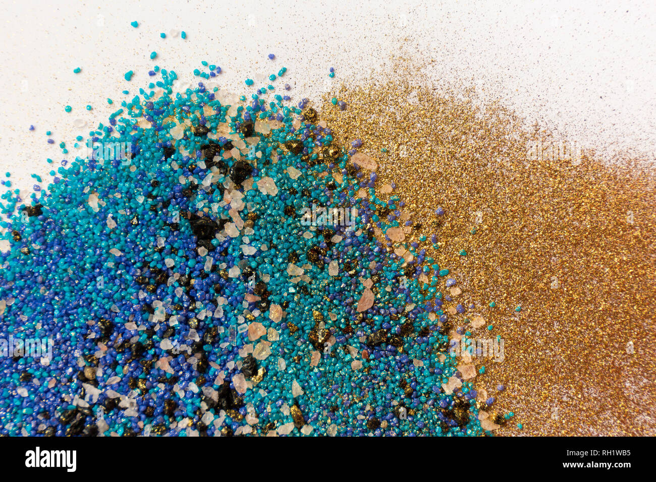 Layered colorful sand pattern. Marble style background. Blue and gold ...