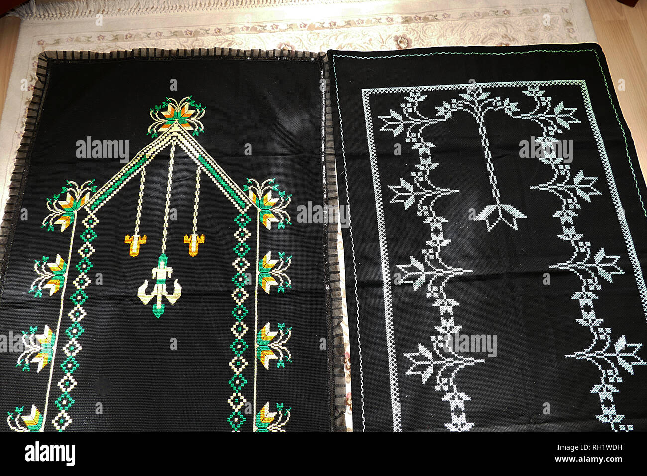 prayer rug from islamic materials and symbols Stock Photo - Alamy