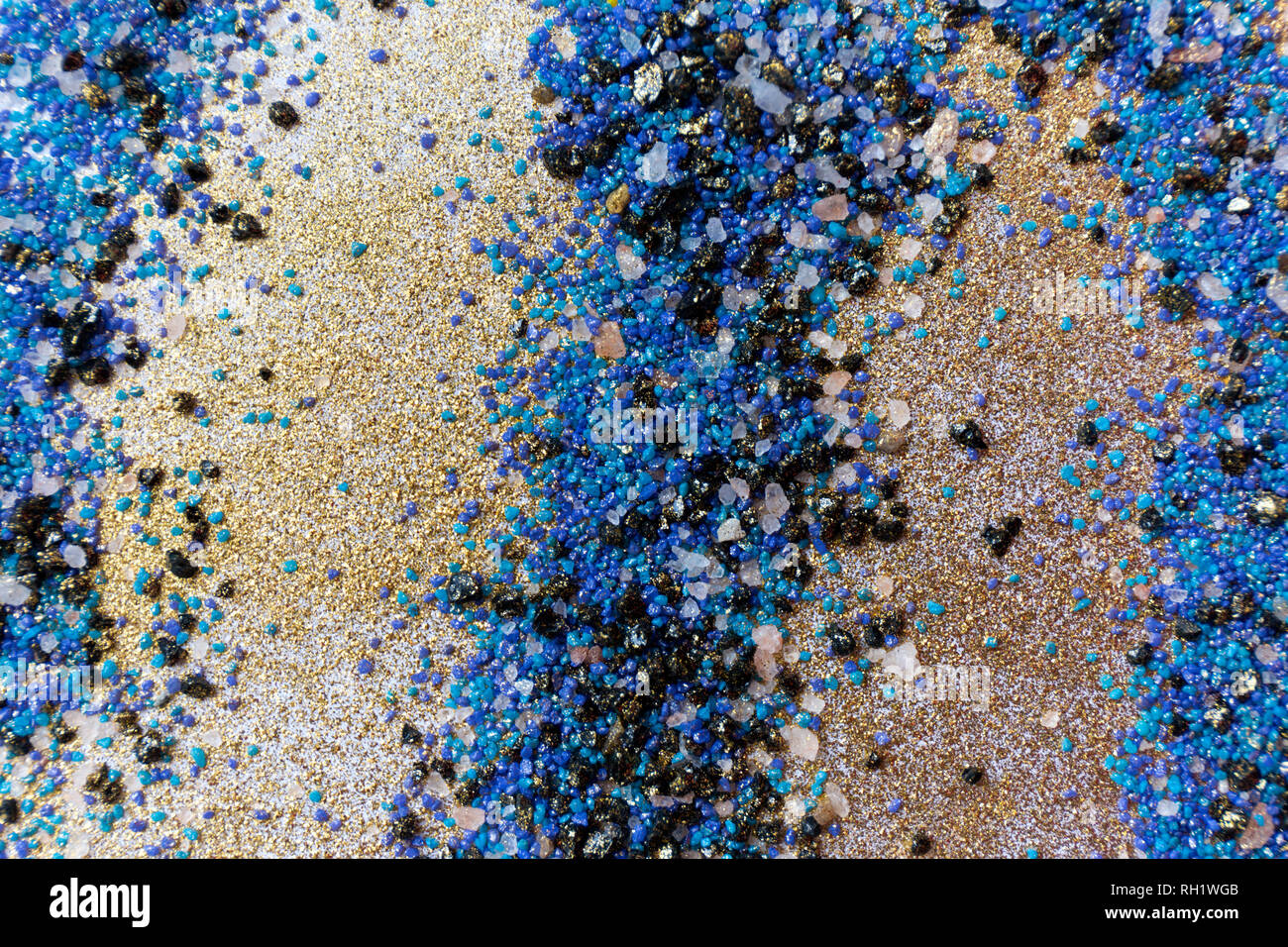 Layered colorful sand pattern. Marble style background. Blue and gold ...