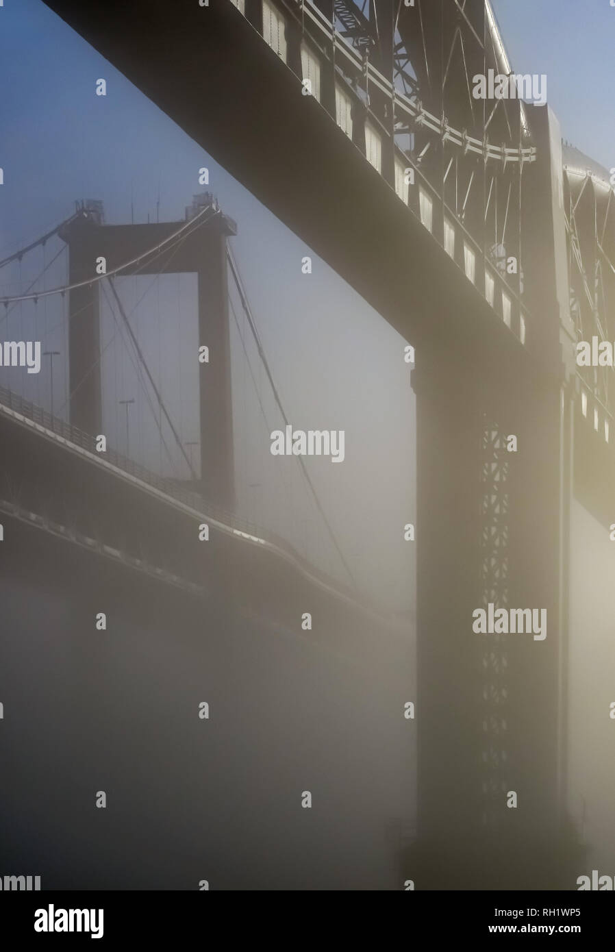 Thick Mist and Fog around the Tamar Bridges on the Devon and Cornwall ...