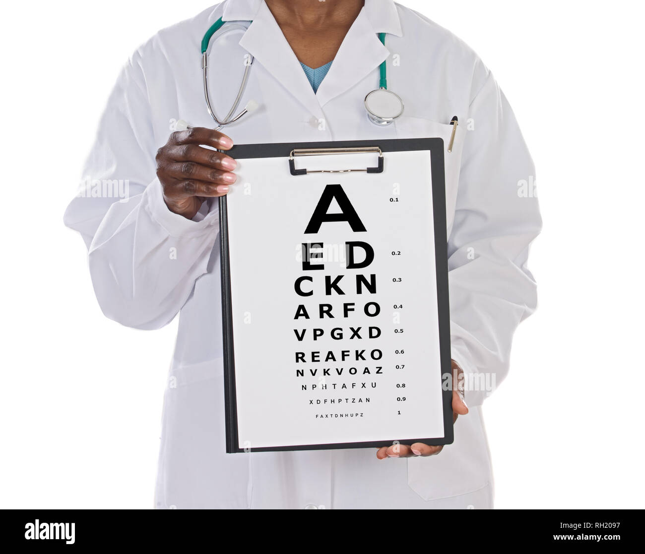 Doctor holding a vision exam chart isolated on a white background Stock ...